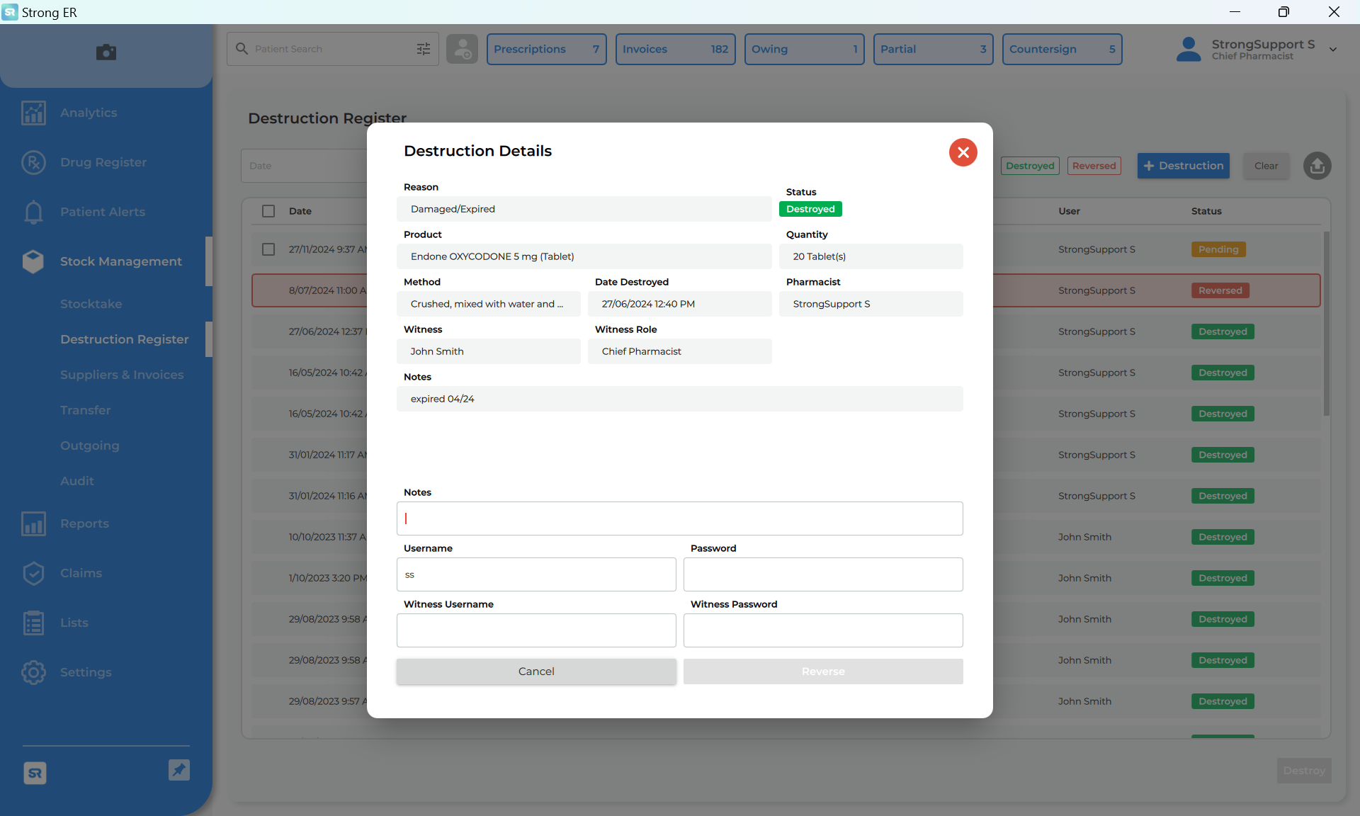 How to reverse a destruction register entry?