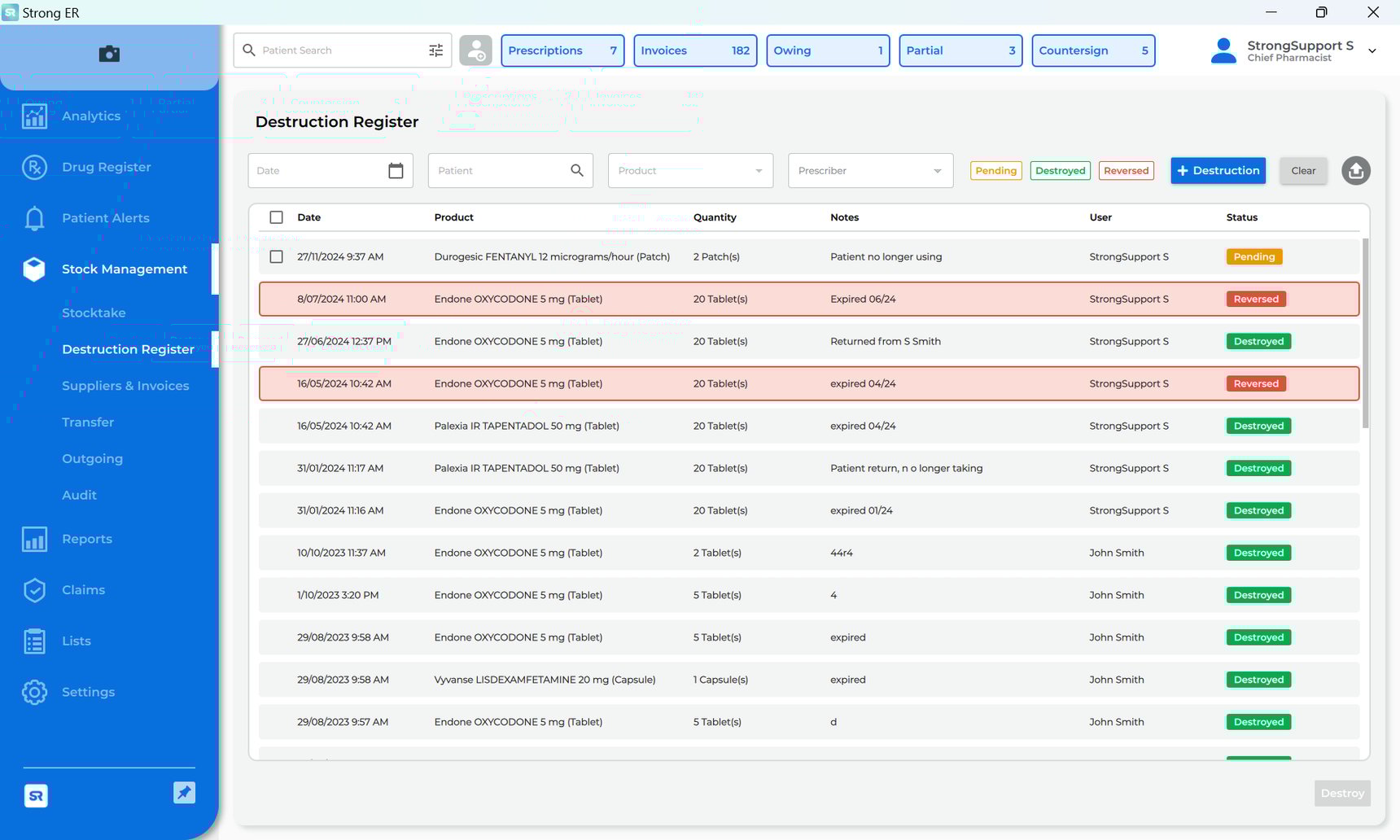 How to reverse a destruction register entry?