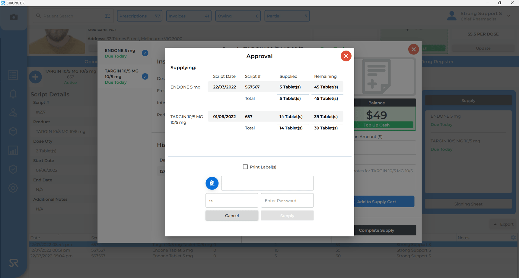 Dispensing a Staged Supply