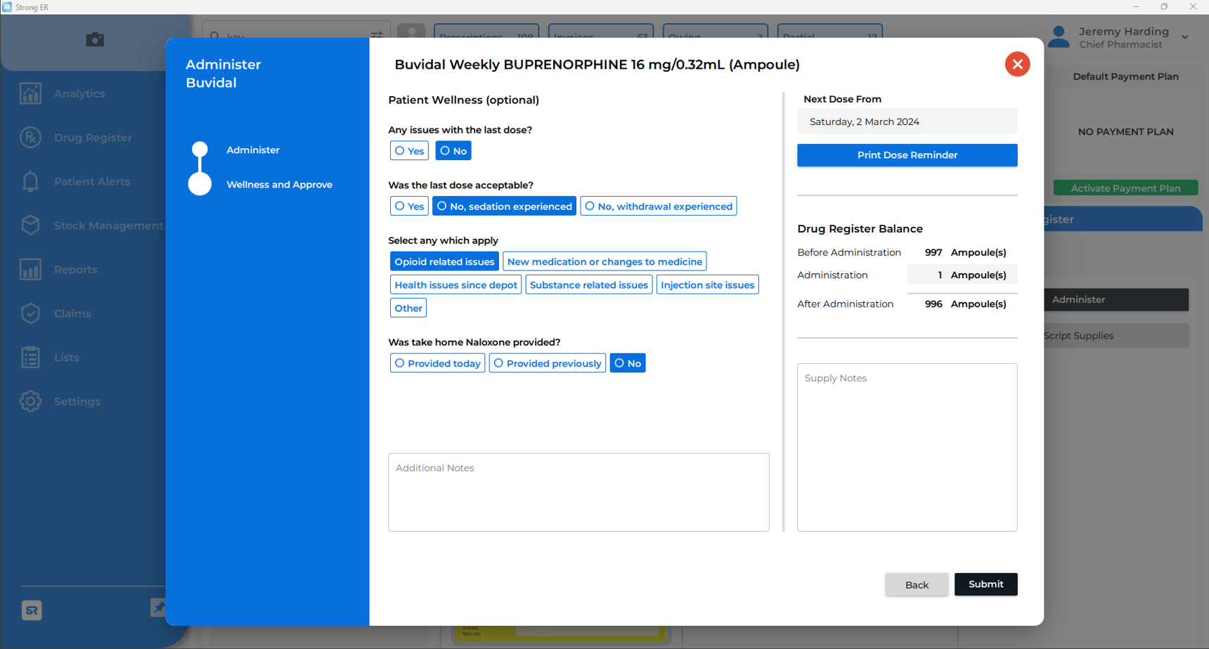 How do I record the administration of a long-acting depot injectable?