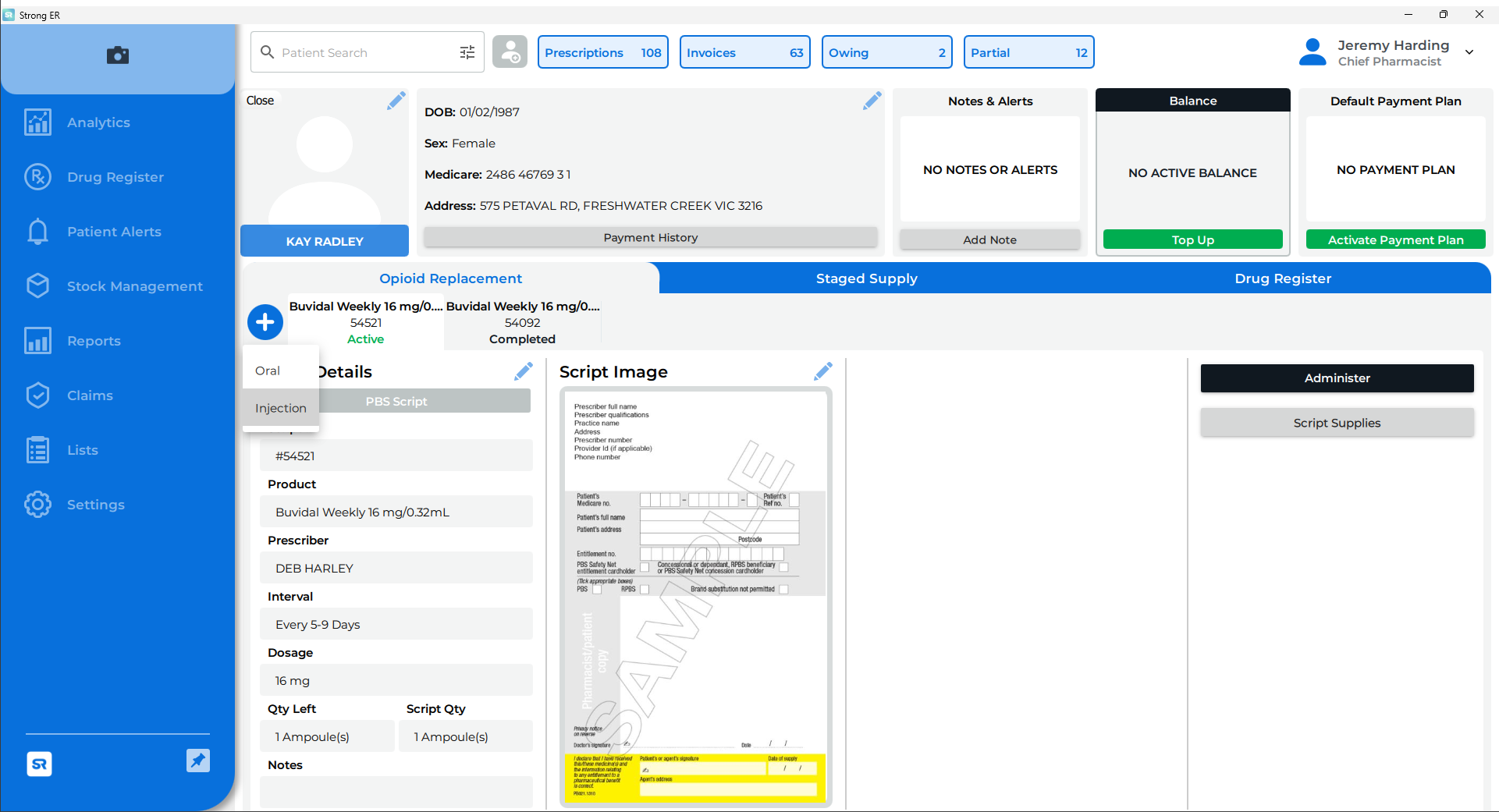 How do I add a long-acting depot injectable script via the patient's ...