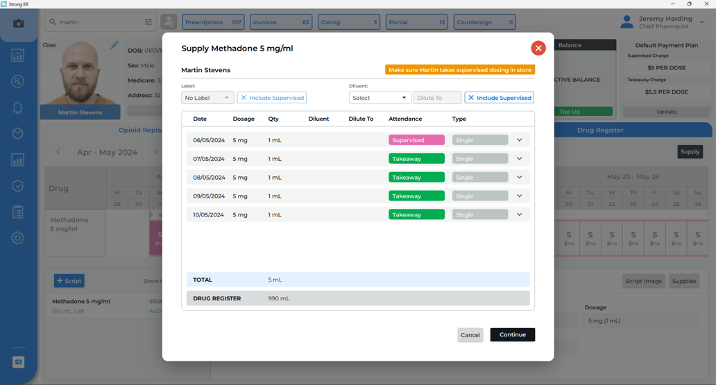How do I supply oral methadone or Biodone doses? (New ODT Calendar view)