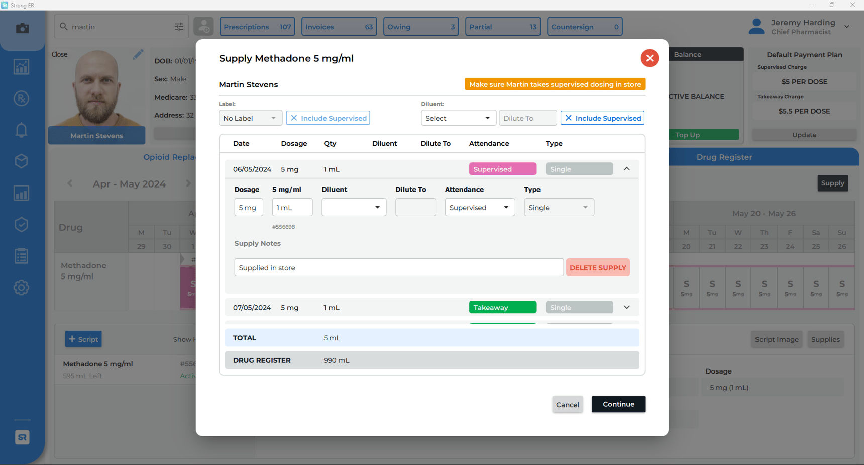 How do I supply oral methadone or Biodone doses? (New ODT Calendar view)