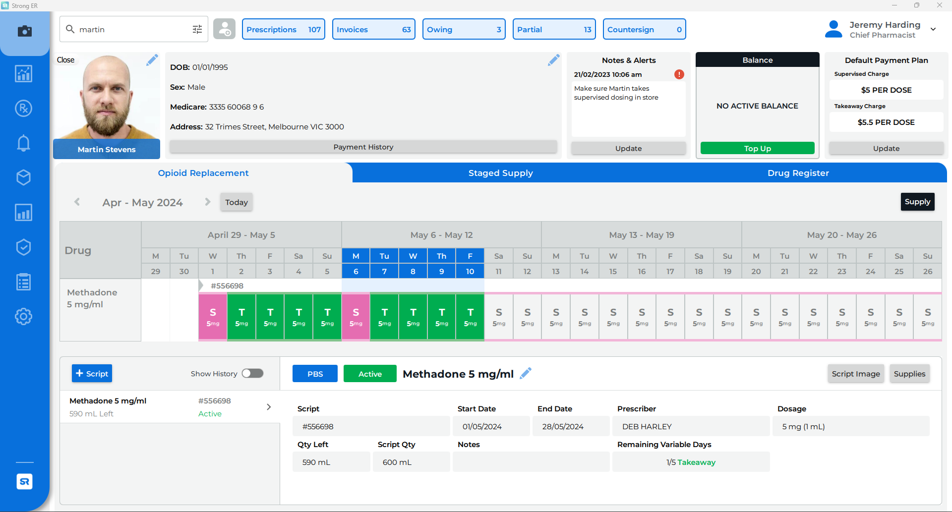 How do I supply oral methadone or Biodone doses? (New ODT Calendar view)