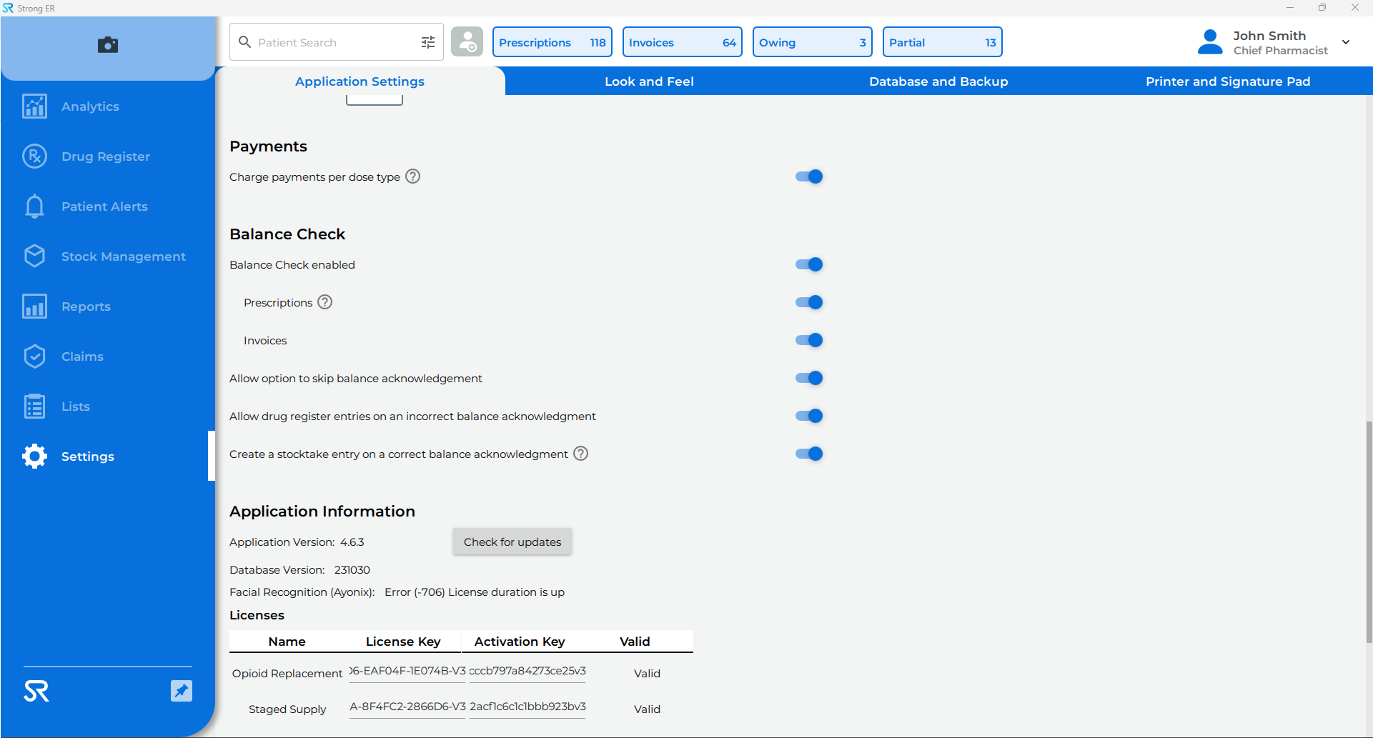 How do I enable Balance Check for Incoming Prescriptions and or Invoices?