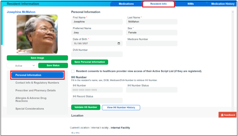 The Resident Info tab