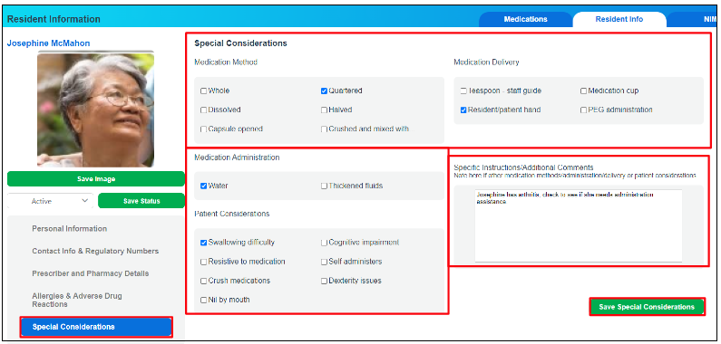 The Resident Info tab