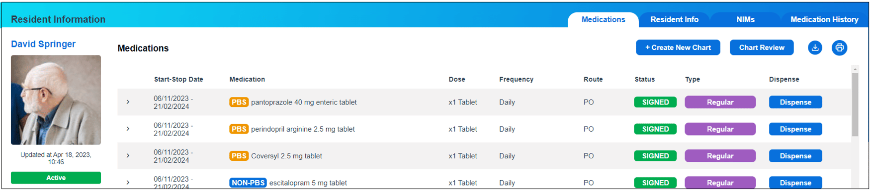 Viewing the Resident's Full Medication Chart